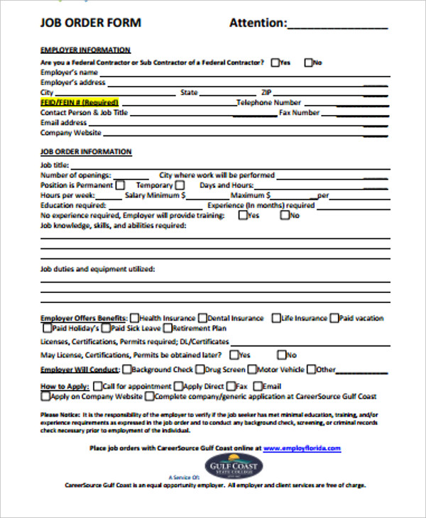 7 Job Order Forms PDF