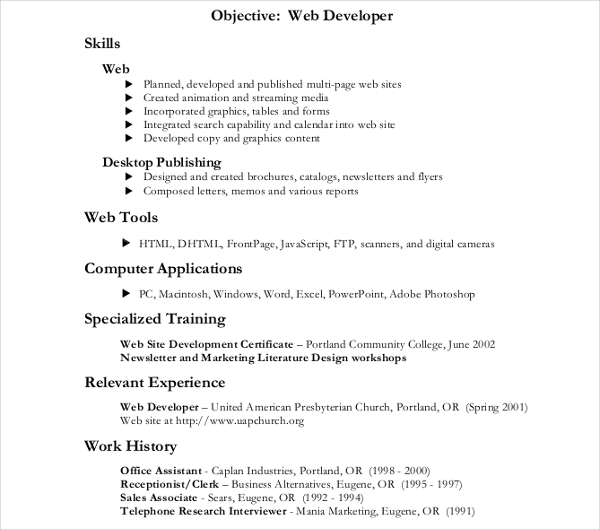10+ Web Developer Resume Templates - PDF, DOC