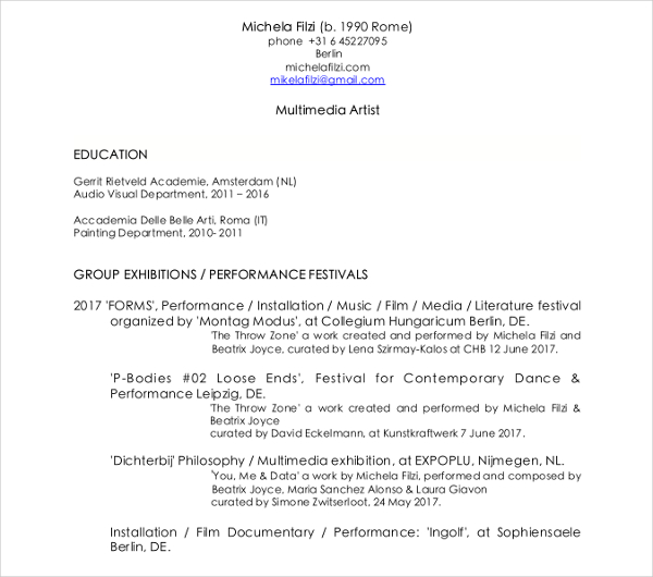 16+ Artist Resume Examples - PDF, DOC