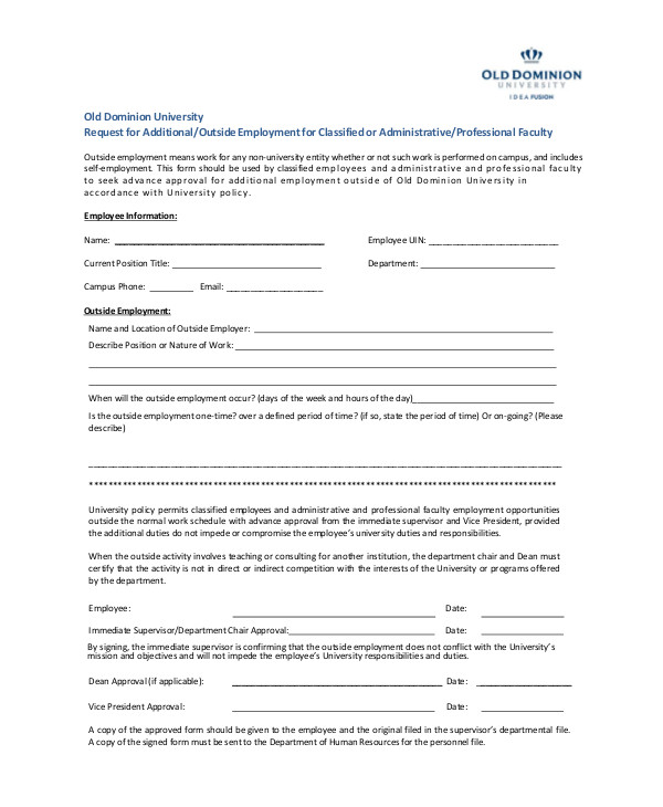 8+ Outside Employment Form Templates - PDF