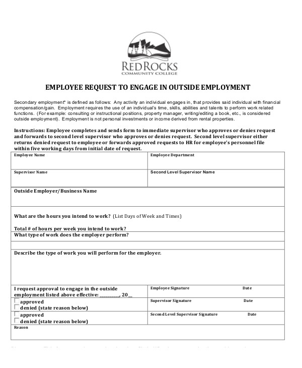 8+ Outside Employment Form Templates - PDF
