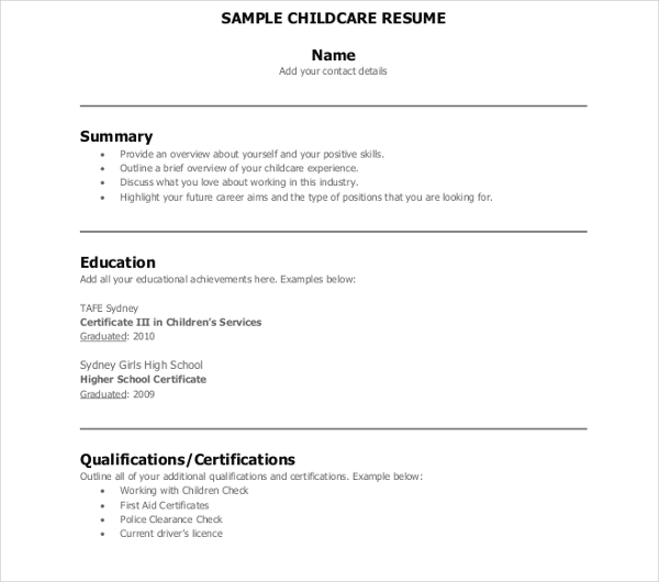 8+ Child Care Resume Templates - PDF, DOC