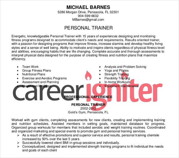 8+ Personal Trainer Resume Templates - PDF, DOC