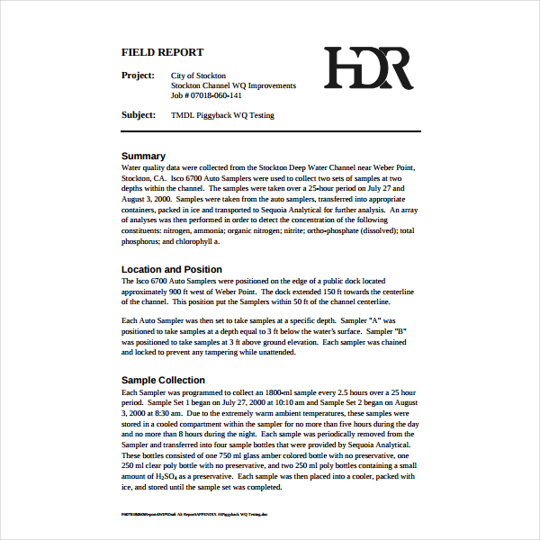 7+ Field Report Templates - PDF ,Word, Apple Pages, Google Docs
