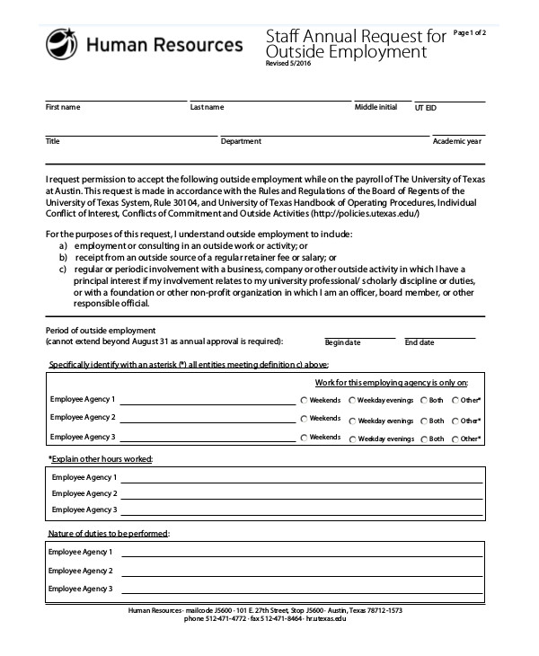 8+ Outside Employment Form Templates - PDF