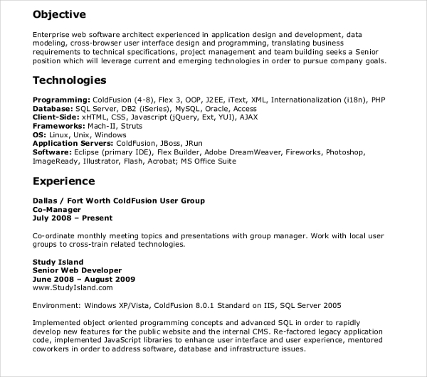 10+ Web Developer Resume Templates - PDF, DOC