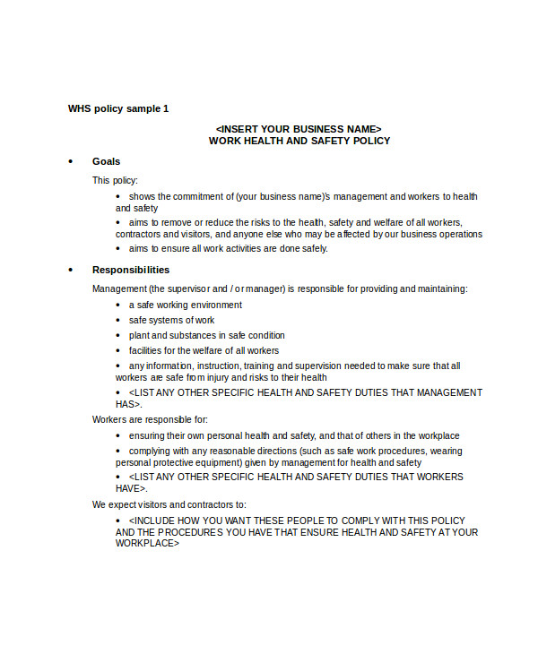 11 Workplace Safety Policy Templates PDF