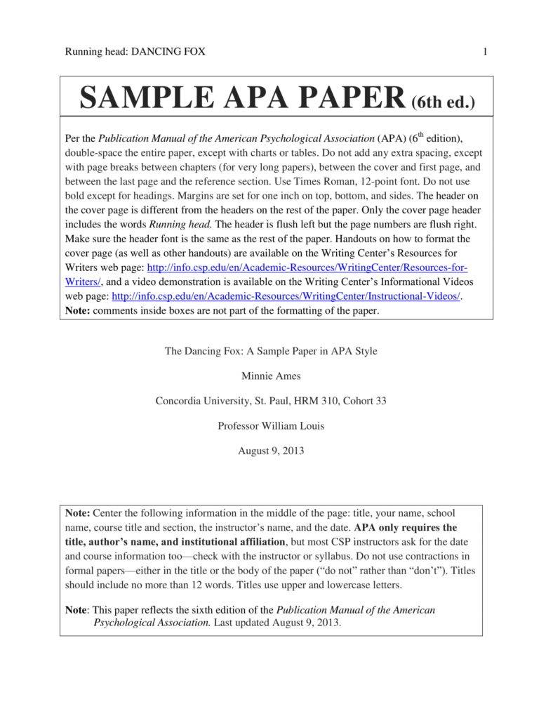 Sample Apa Papers FREE 6 Sample APA Format Title Page Templates In