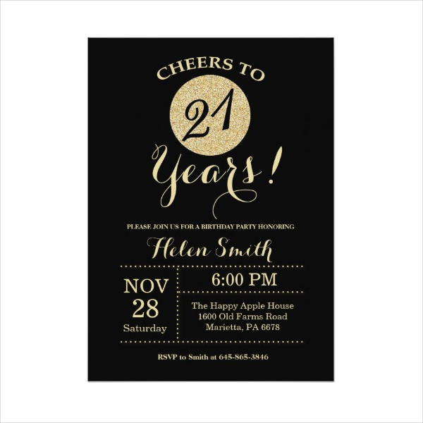 21st Birthday Invitation Template 21st Birthday Party Gold 