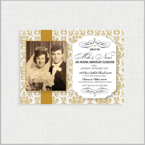 Golden 50th Wedding Anniversary Invitations Templates Free Download 