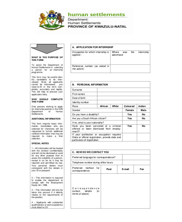 9+ Internship Application Form Templates - PDF, DOC