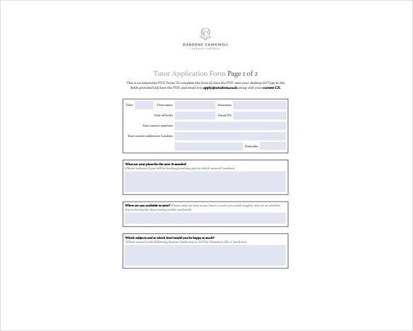 5+ Tutor Application Form Templates - PDF