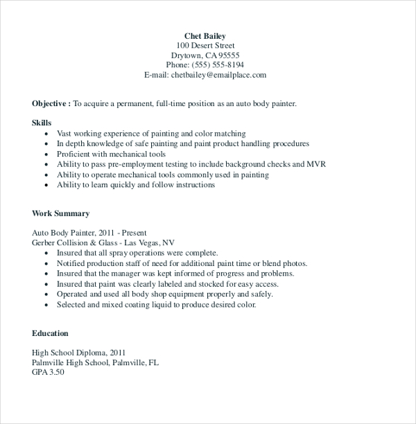 9+ Painters Resume Templates - PDF, DOC