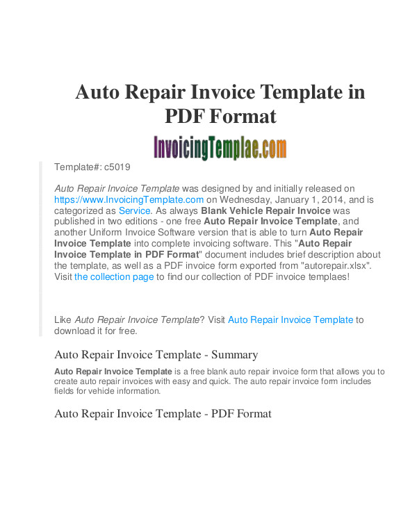 11+ Mechanic Invoice Templates - PDF, Word, Excel