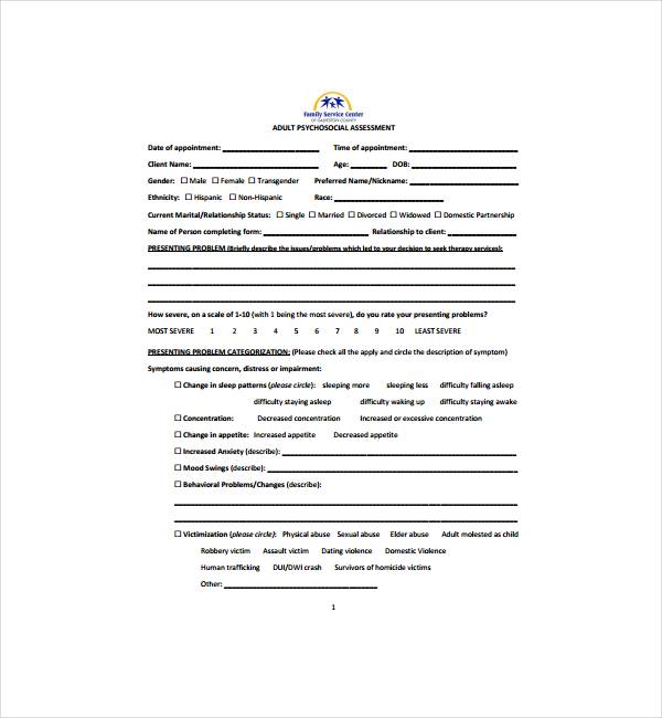 6 Psychosocial Assessment Templates PDF