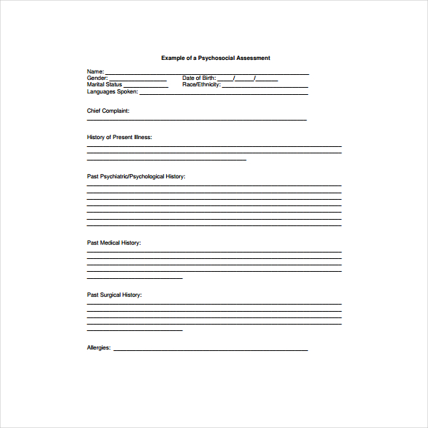 6 Psychosocial Assessment Templates PDF