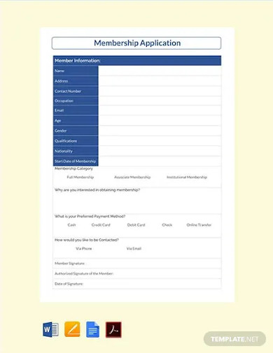5+ Membership Application Form Templates - PDF, DOC, Pages, PDF, Docs