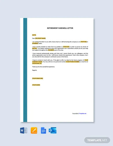 14+ Simple Retirement Letter Templates - PDF, DOC, Pages, Docs, Outlook