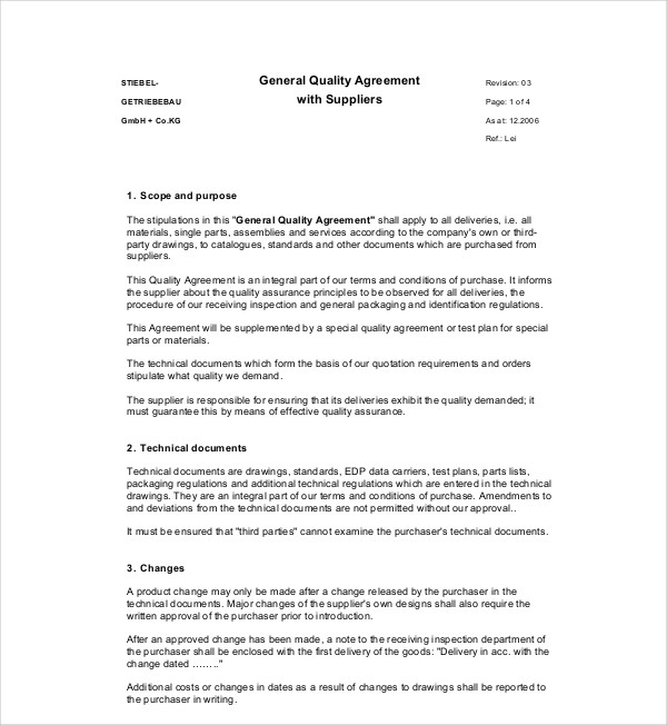8+ Simple Quality Agreement Templates - PDF, DOC