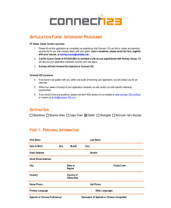 9+ Internship Application Form Templates - PDF, DOC