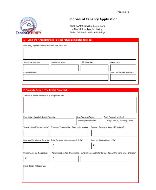 9+ Tenant Application Form Templates - PDF, DOC, Docs | Free & Premium ...