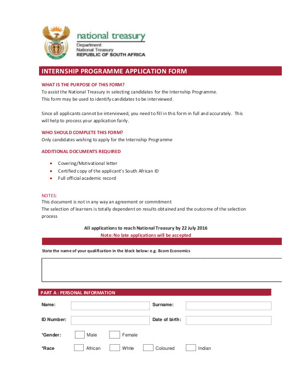 9+ Internship Application Form Templates - PDF, DOC