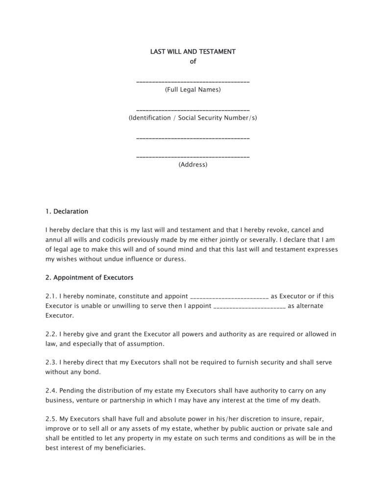5 Last Will And Testament Templates PDF