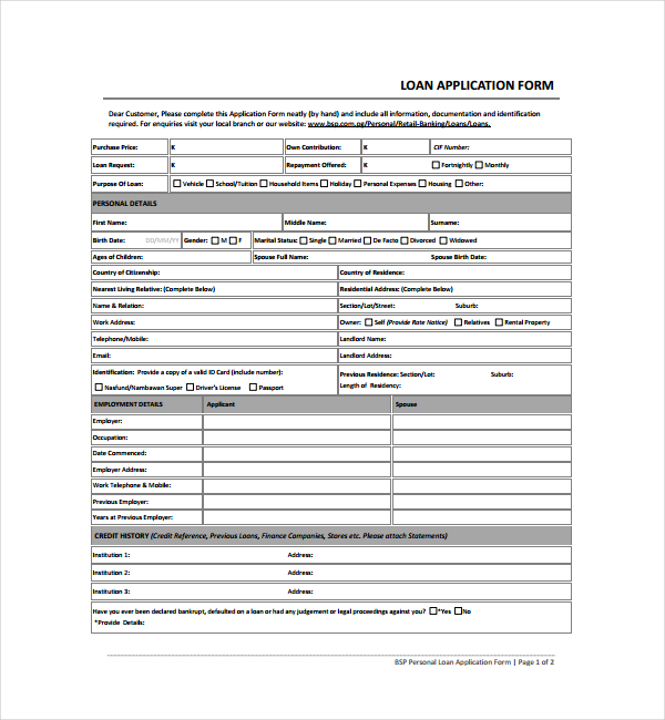8+ Loan Application Form Templates - Word, Pages, Google Docs, PDF
