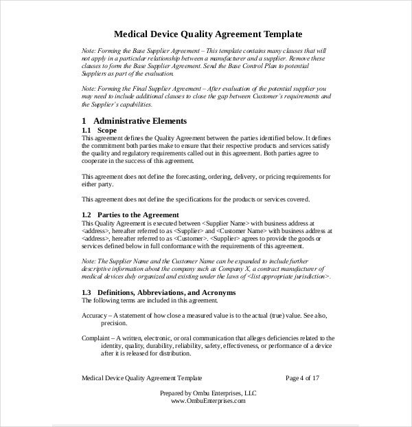 8+ Simple Quality Agreement Templates - PDF, DOC