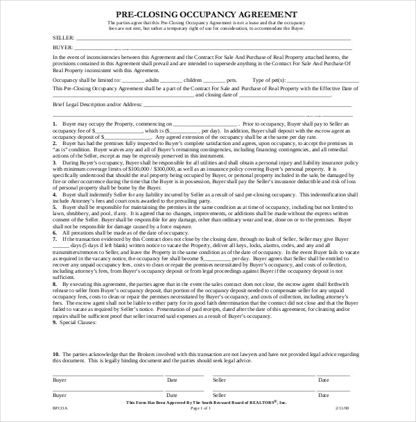 9+ Occupancy Agreement Templates - PDF, DOC