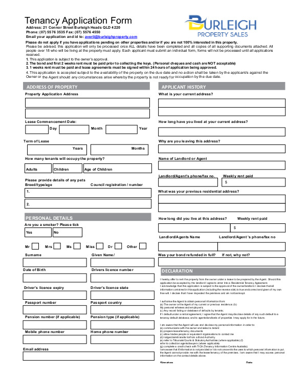 9+ Tenant Application Form Templates - PDF, DOC, Docs