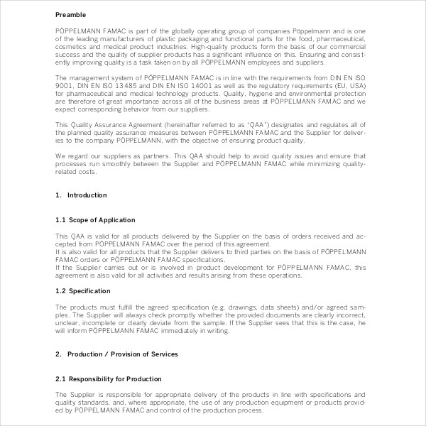 8+ Simple Quality Agreement Templates - PDF, DOC