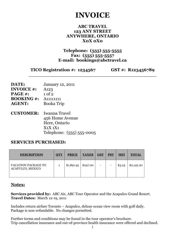 4 Tourism Invoice Templates DOC XLS Pages Numbers Google Docs 