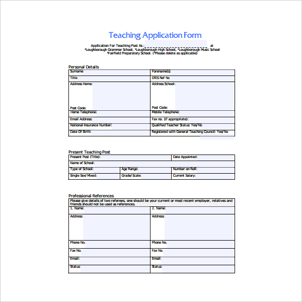 5+ Teacher Application Form Templates - PDF