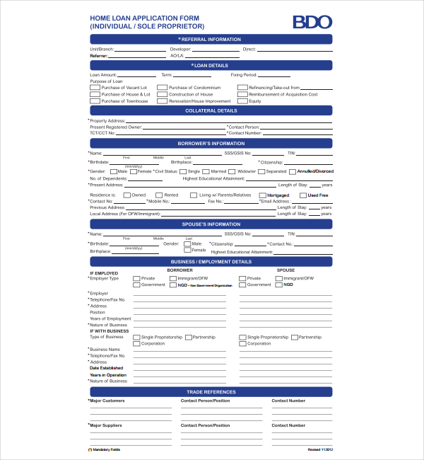 8+ Loan Application Form Templates - Word, Pages, Google Docs, PDF