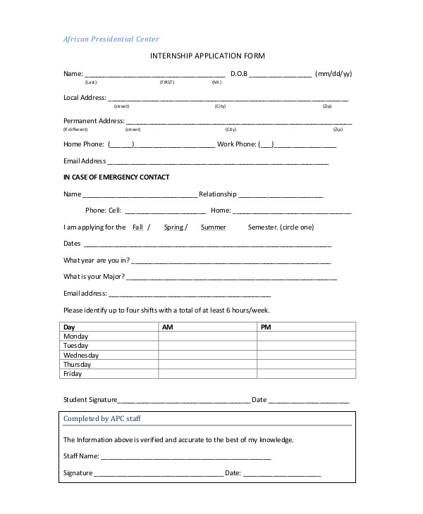 9+ Internship Application Form Templates - PDF, DOC