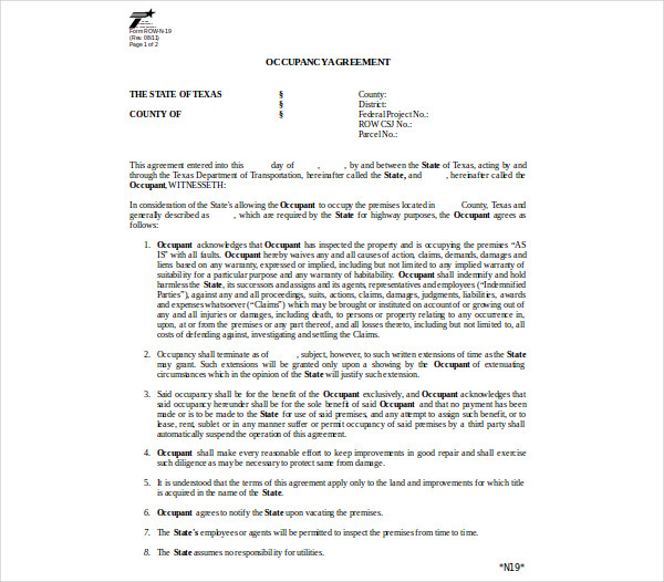 9+ Occupancy Agreement Templates - PDF, DOC