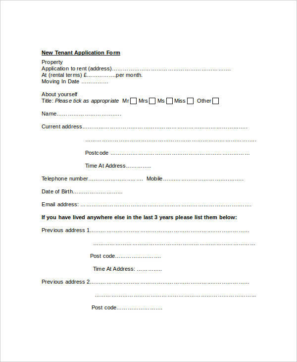 9 Tenant Application Form Templates PDF DOC Docs