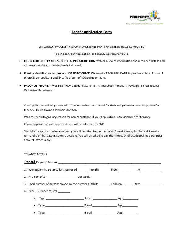 9+ Tenant Application Form Templates - PDF, DOC, Docs | Free & Premium ...