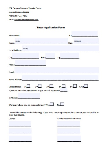 5+ Tutor Application Form Templates - PDF | Free & Premium Templates