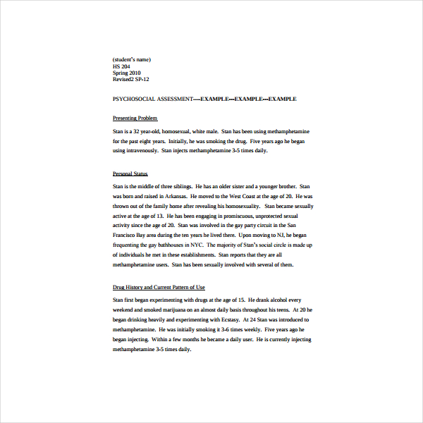Sample Psychosocial Assessment Classles Democracy