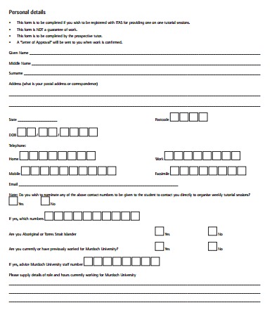 5+ Tutor Application Form Templates - PDF | Free & Premium Templates
