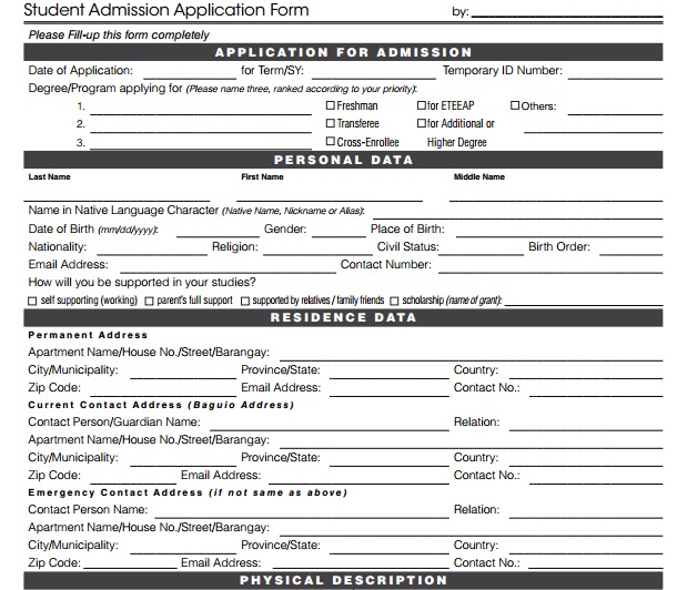 College Application Form Template
