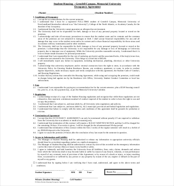 9+ Occupancy Agreement Templates - PDF, DOC