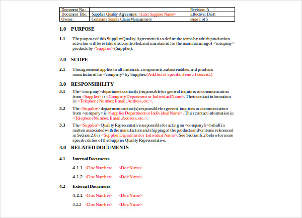 8+ Simple Quality Agreement Templates - PDF, DOC