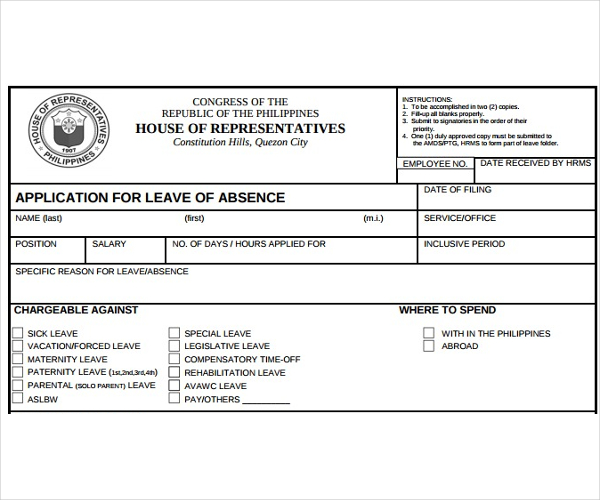 3+ Leave Application Form Templates - PDF