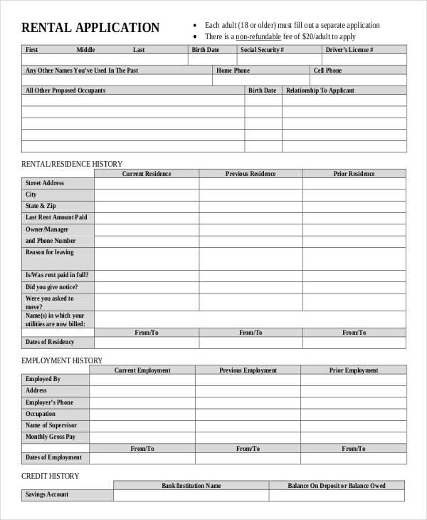 9 Tenant Application Form Templates PDF DOC Docs