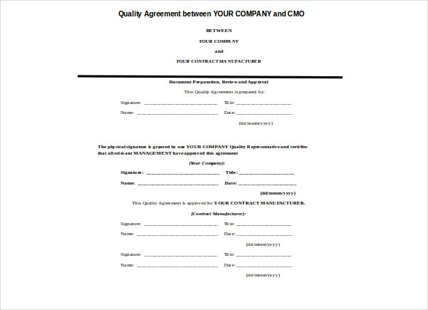 8+ Simple Quality Agreement Templates - PDF, DOC