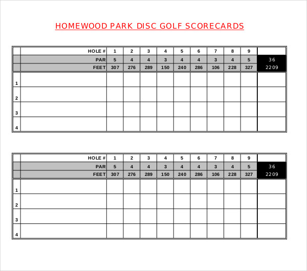 Free Printable Golf Scorecard Template