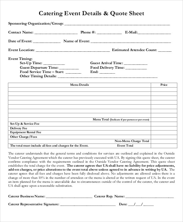 7 Catering Quote Templates PDF Word
